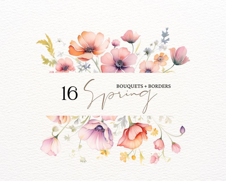 Watercolor Spring Flowers Clipart Spring Clipart Blush - Etsy
