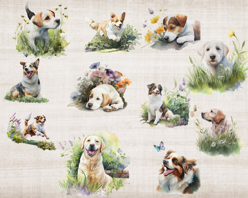 23 Watercolor Dogs Clipart Bundle, Watercolor Puppies Clipart, Dog PNG ...