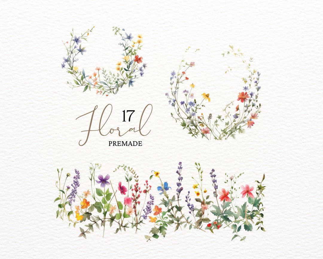 Watercolor Meadow Wild Flower Clipart, Botanical Wild Flowers Clipart ...