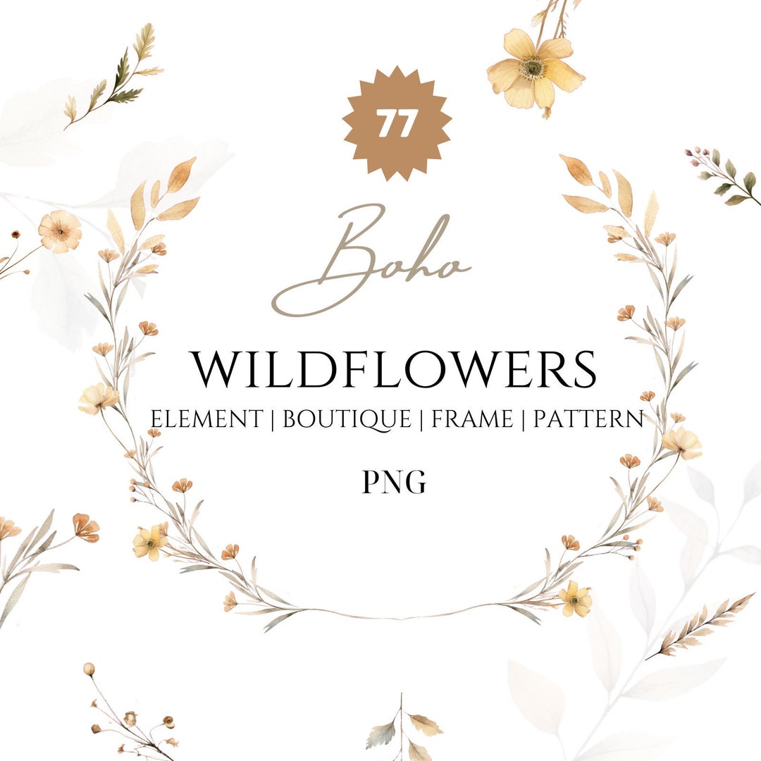 Watercolor Boho Wild Flowers Clipart, Floral Borders, Wild Floral ...