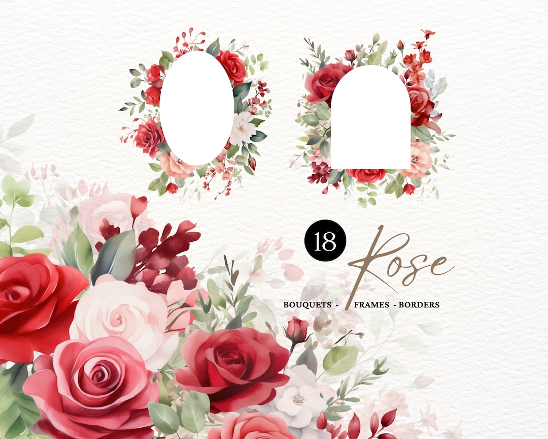 Watercolor Red and Blush Flowers Clipart Red Floral Clipart Red Flowers ...