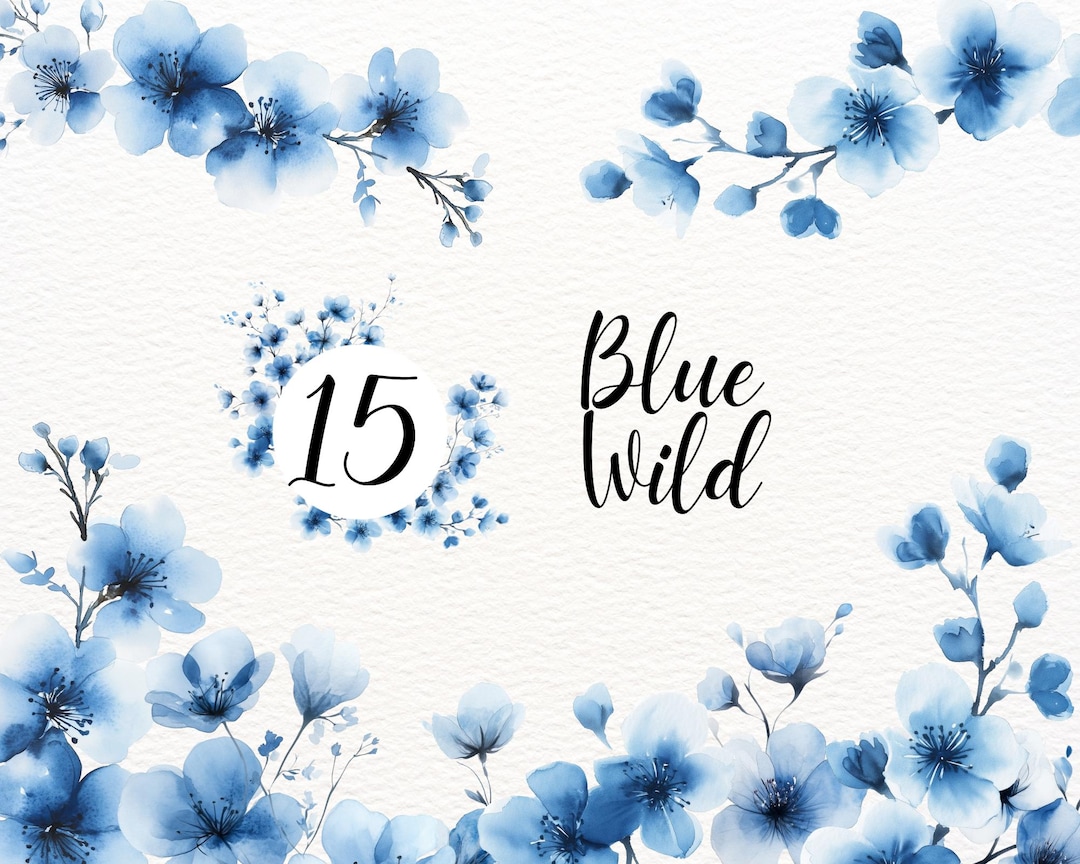 Watercolor Dusty Blue Wildflowers Clipart Soft Blue Wildflowers Clipart ...