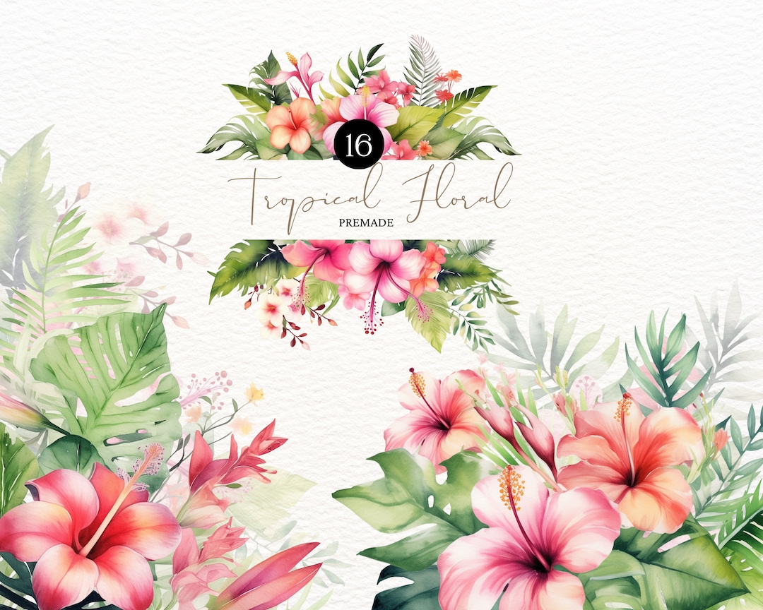 Watercolor Tropical Floral Clipart Watercolor Summer Tropical Greenery ...