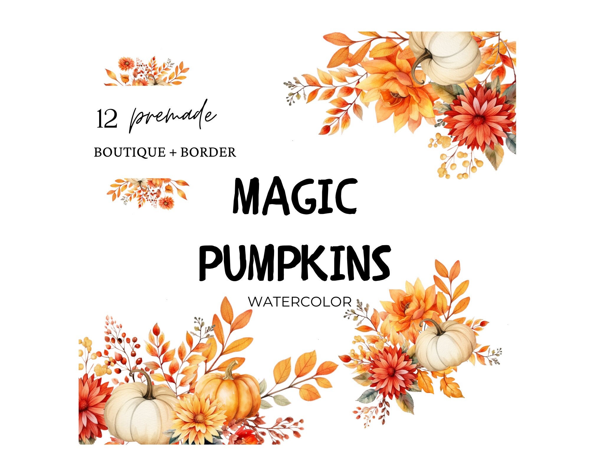 Watercolor Autumn Clipart Fall Clipart Watercolor Pumpkin - Etsy
