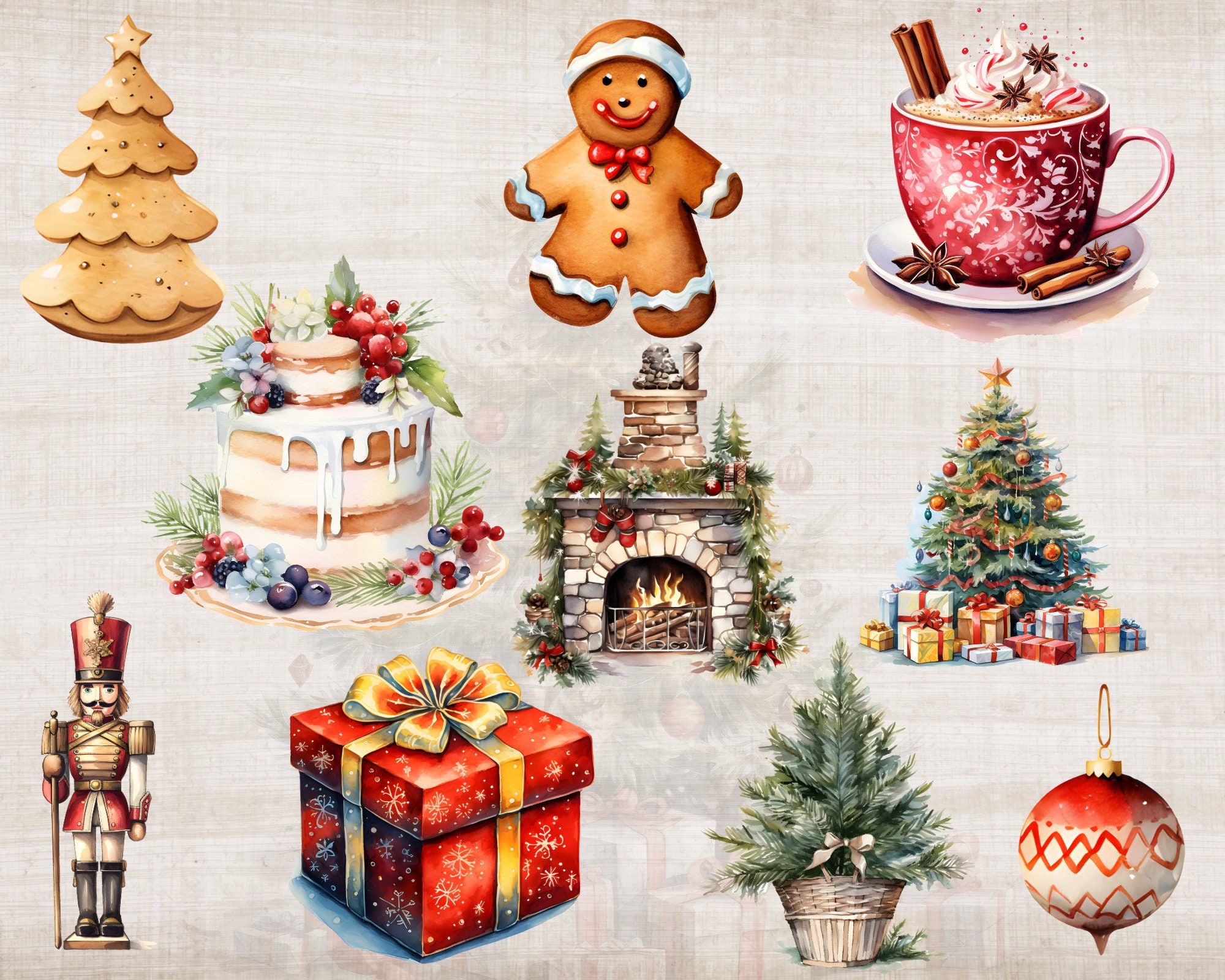 Watercolor Christmas Clipart Christmas Tree PNG Santa Claus - Etsy Canada