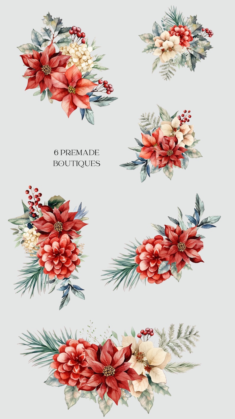 Watercolor Christmas Flowers Clipart Wintertide Collection - Etsy