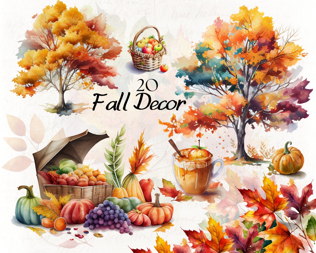 Watercolor Autumn Elements Clipart, Cozy Fall Clipart Set, Watercolor ...