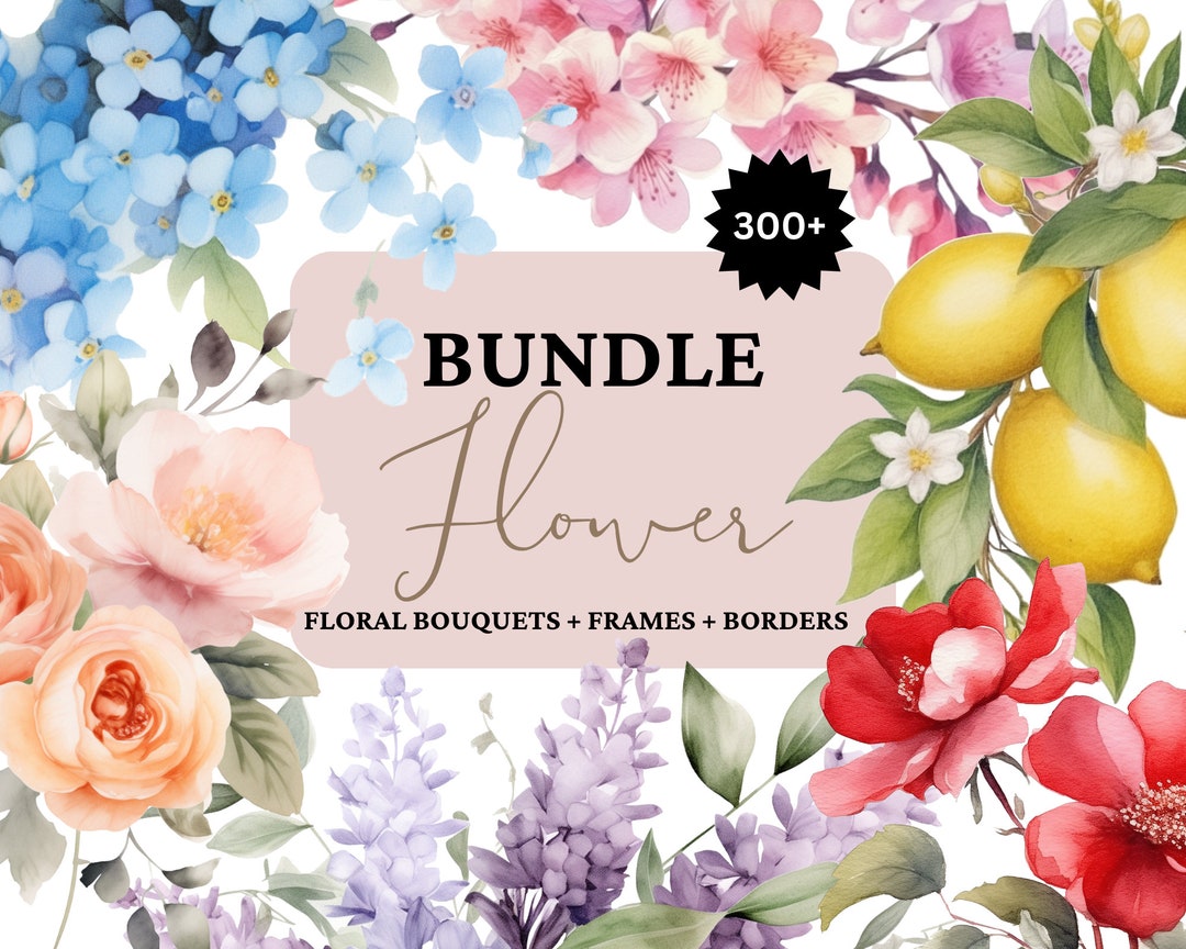 Watercolor Flowers Clipart Bundle PNG Floral Wedding Invitation Clipart ...