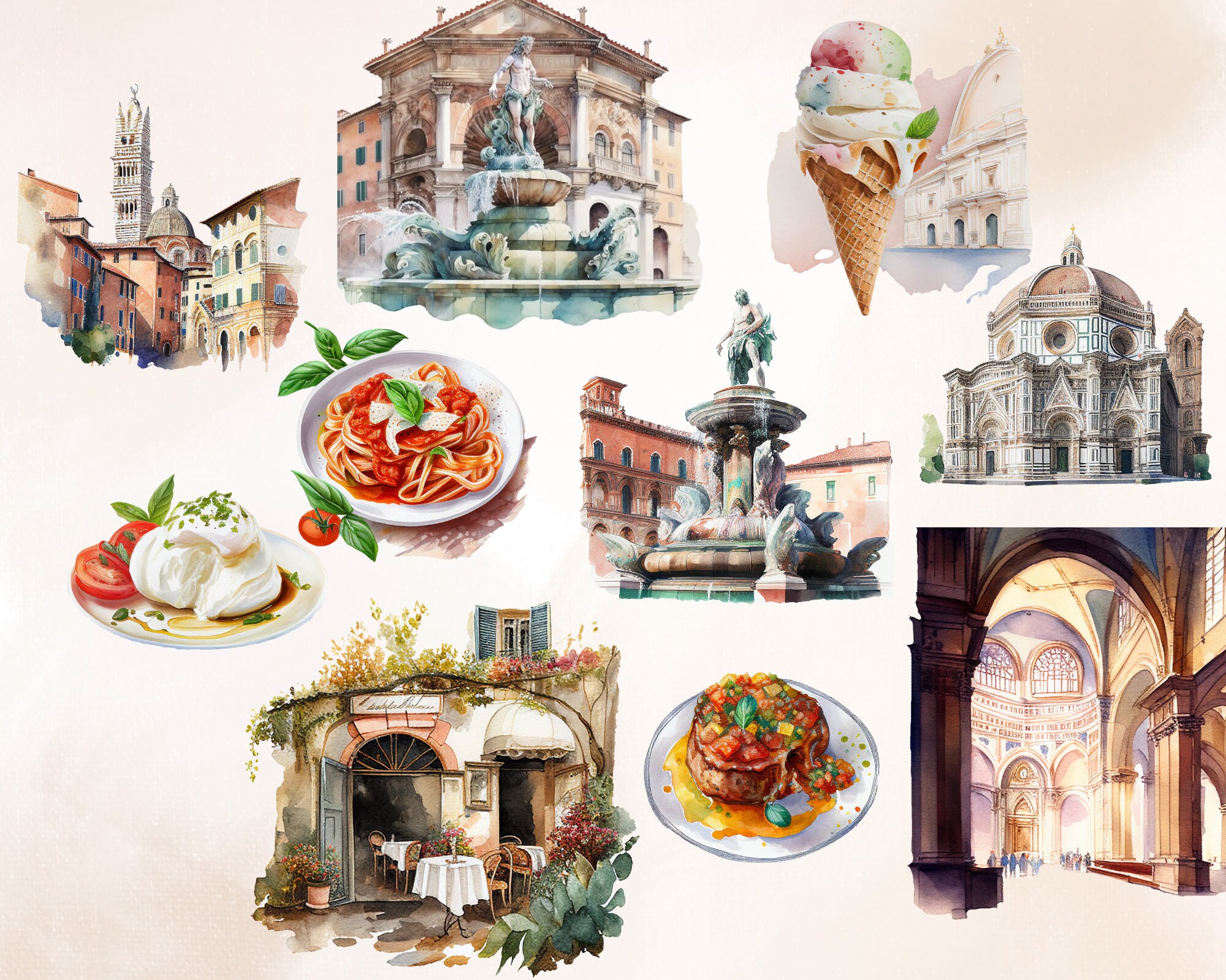 Watercolor Italy Clipart Bundle, Italy PNG, Italy Travel Clipart Bundle ...