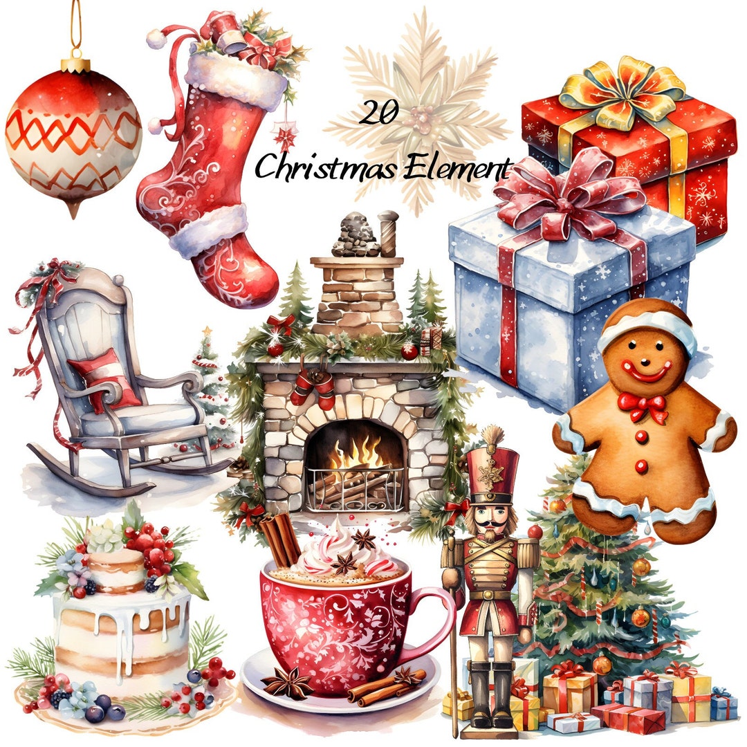 Watercolor Christmas Clipart, Christmas Tree PNG, Santa Claus Art ...