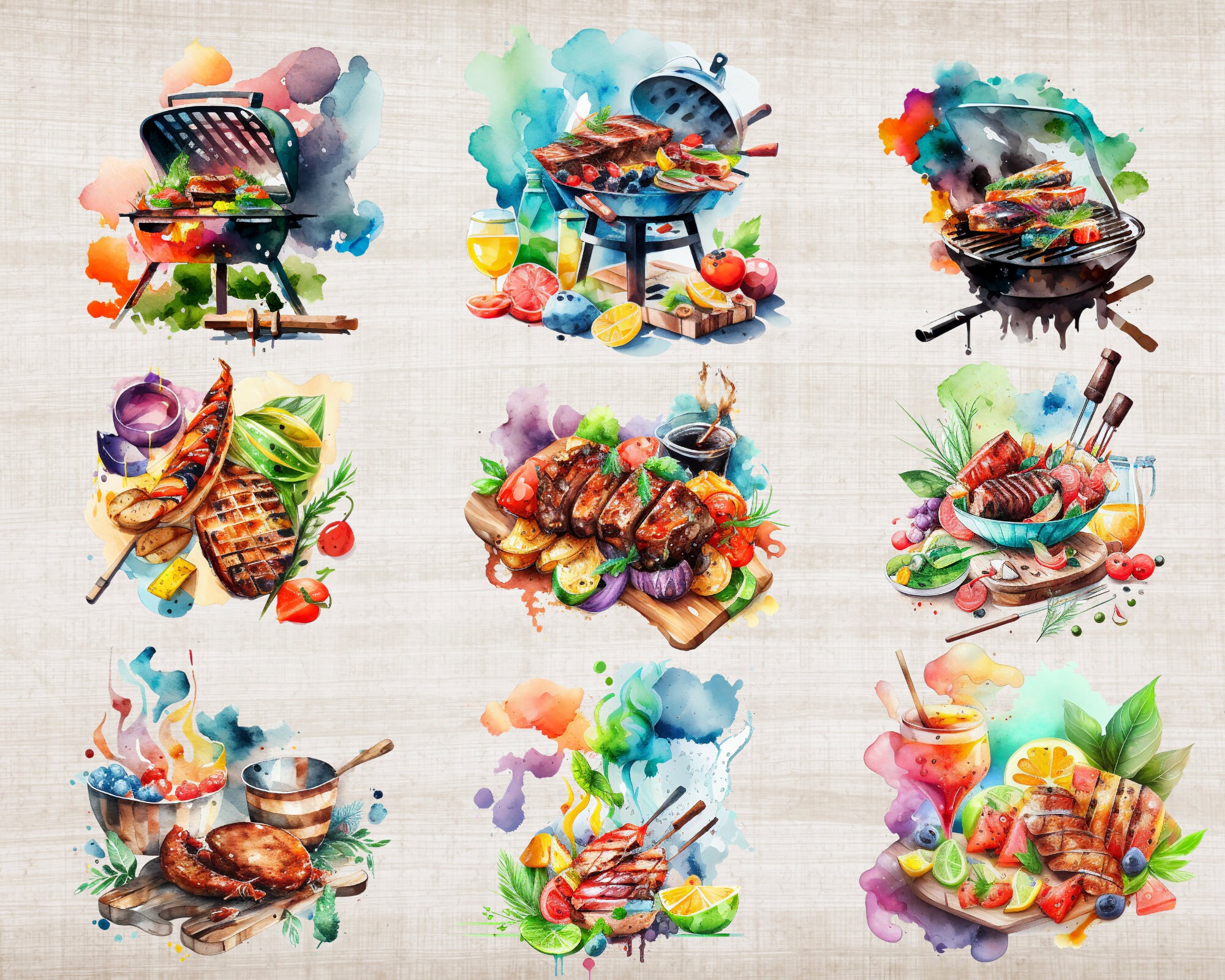 Watercolor Barbecue Clip Art BBQ Party Set Watercolor - Etsy