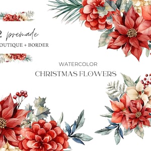 Watercolor Christmas Flowers Clipart, Wintertide Collection, Christmas ...