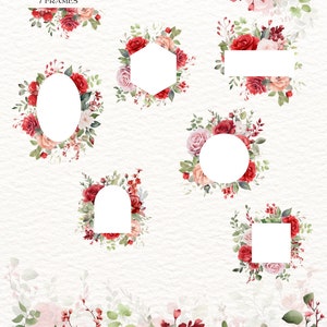 Watercolor Red and Blush Flowers Clipart Red Floral Clipart Red Flowers ...