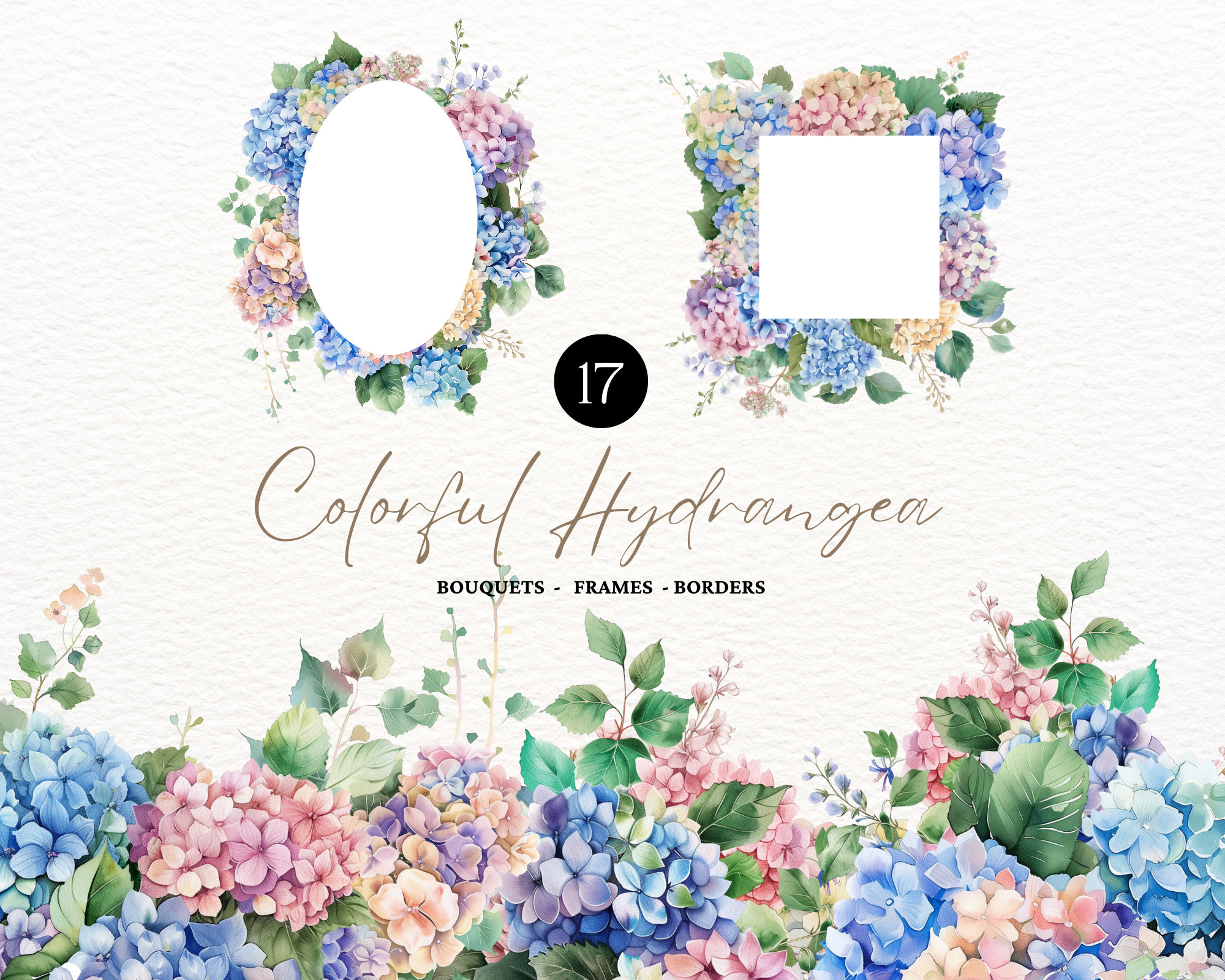 Watercolor Blue and Pink Hydrangea Clipart Hydrangea Border Blue ...