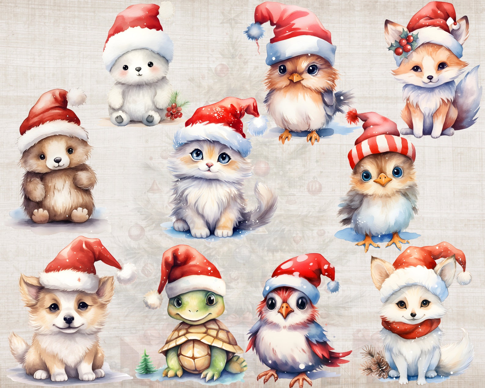 Watercolor Cute Christmas Animals Clipart, Forest Animal Christmas ...