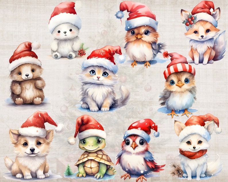 Watercolor Cute Christmas Animals Clipart Forest Animal - Etsy Canada