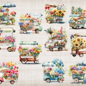 20 Watercolor Flower Carts Clipart Bundle, Spring Florist Cart ...
