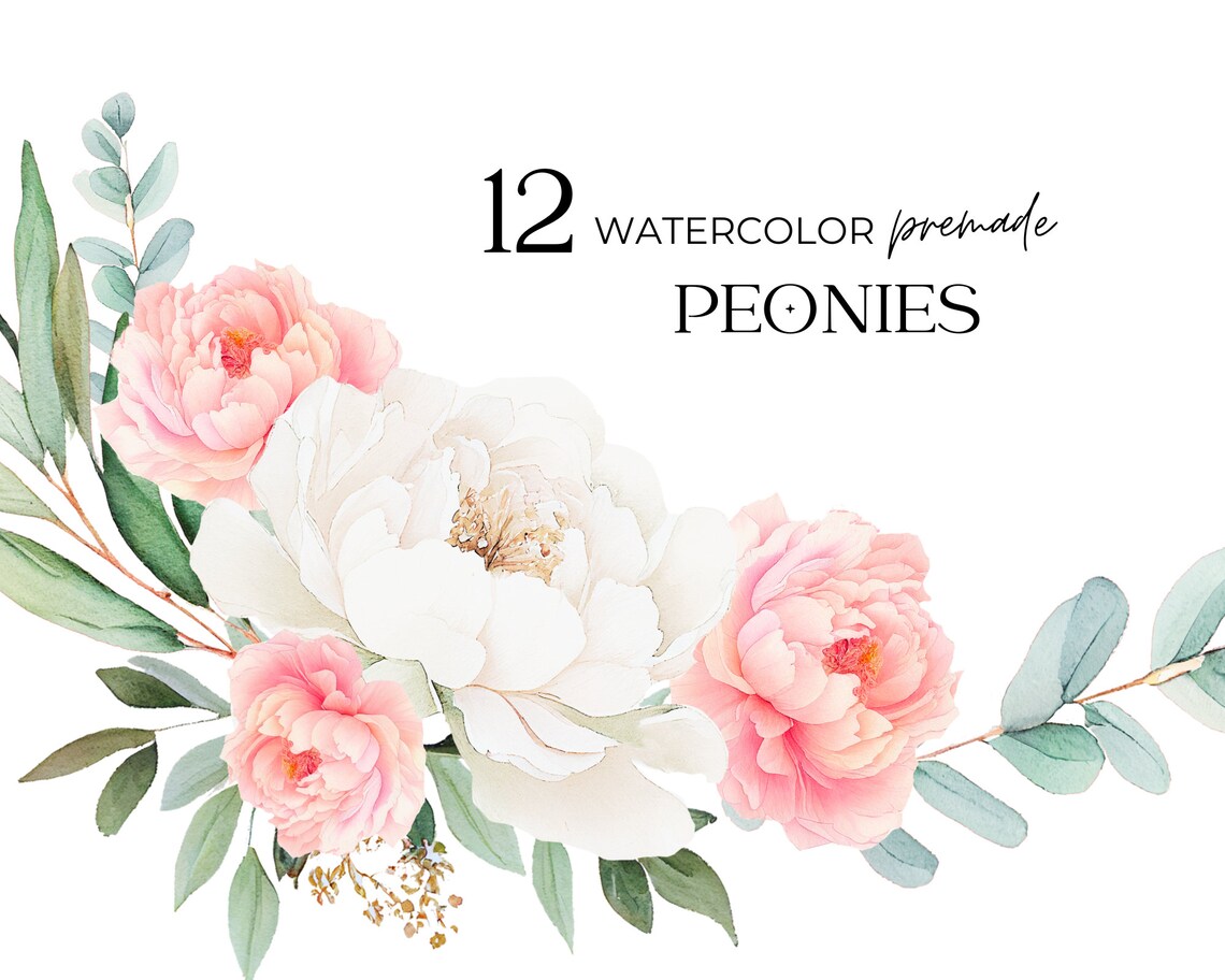 Watercolor Peonies Clipart Floral Watercolor Clipart - Etsy