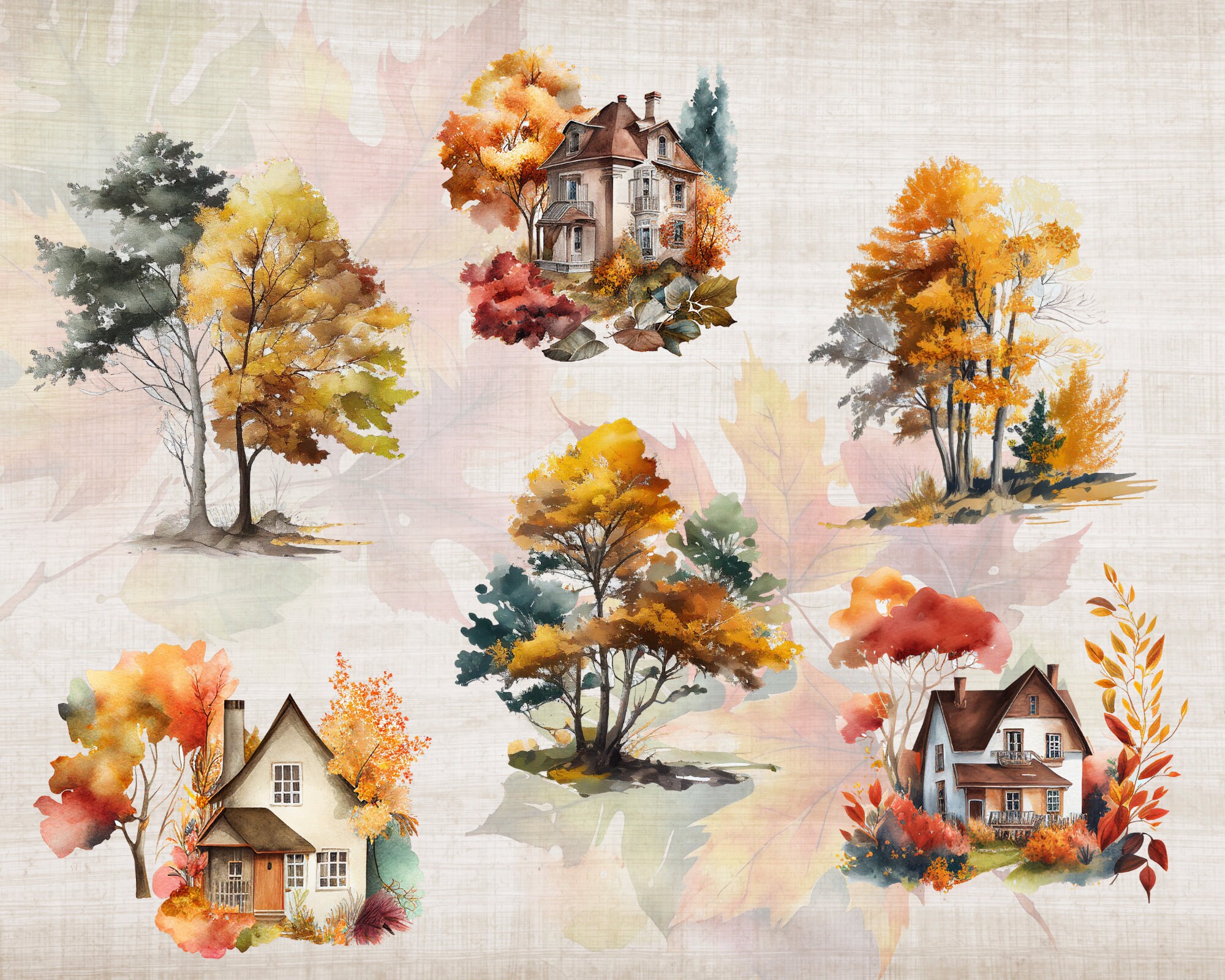 Watercolor Autumn Elements Clipart, Cozy Fall Clipart Set, Watercolor ...