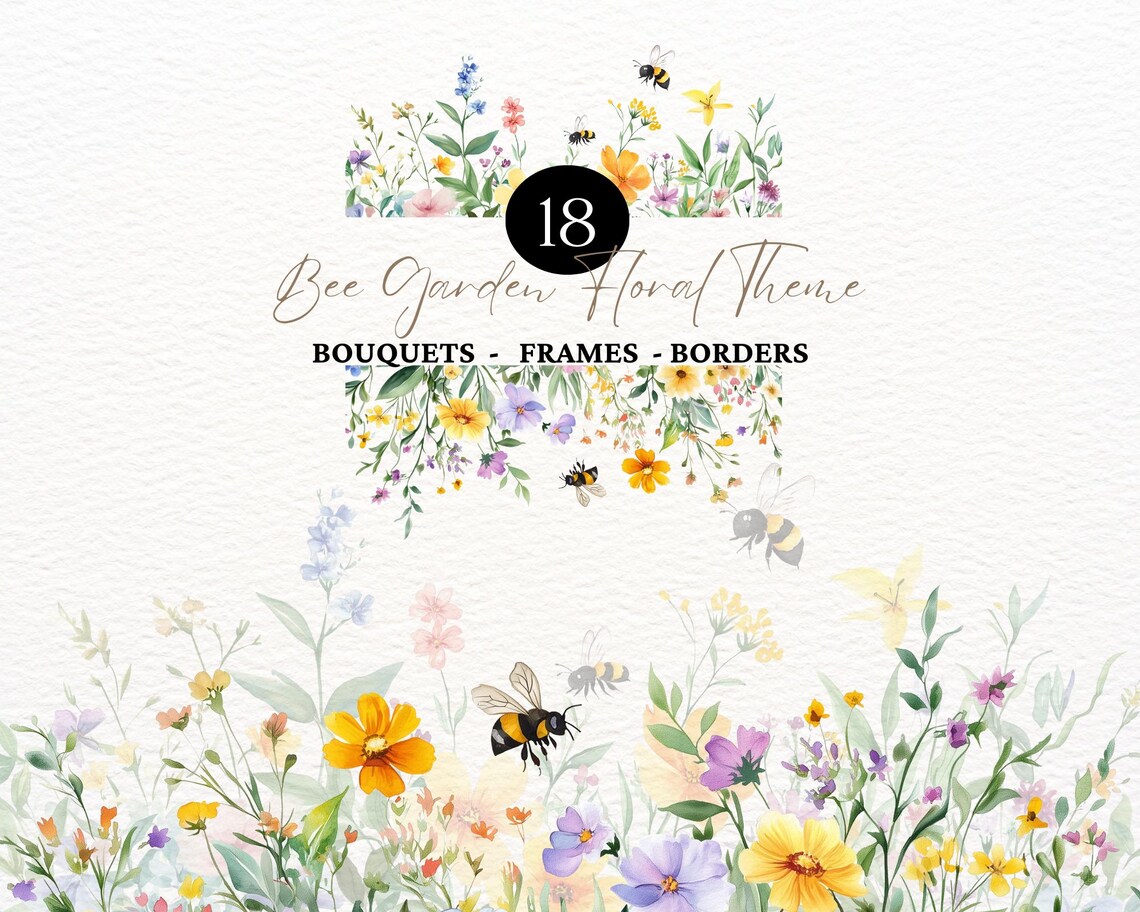 Watercolor Bee Garden Floral Clipart Honey Bee Clipart Honey Bee PNG ...