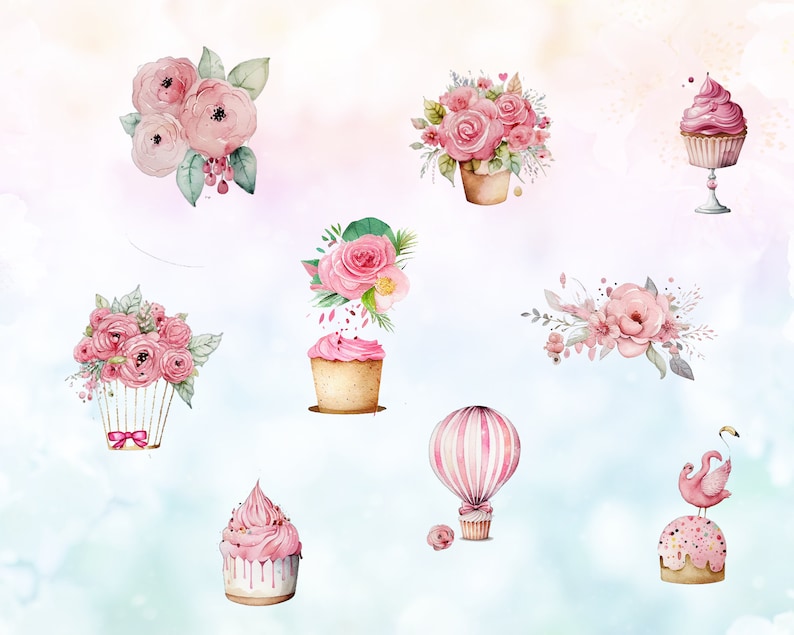 Watercolor Birthday Clipart Party Cake Cupcake Candlesparty - Etsy