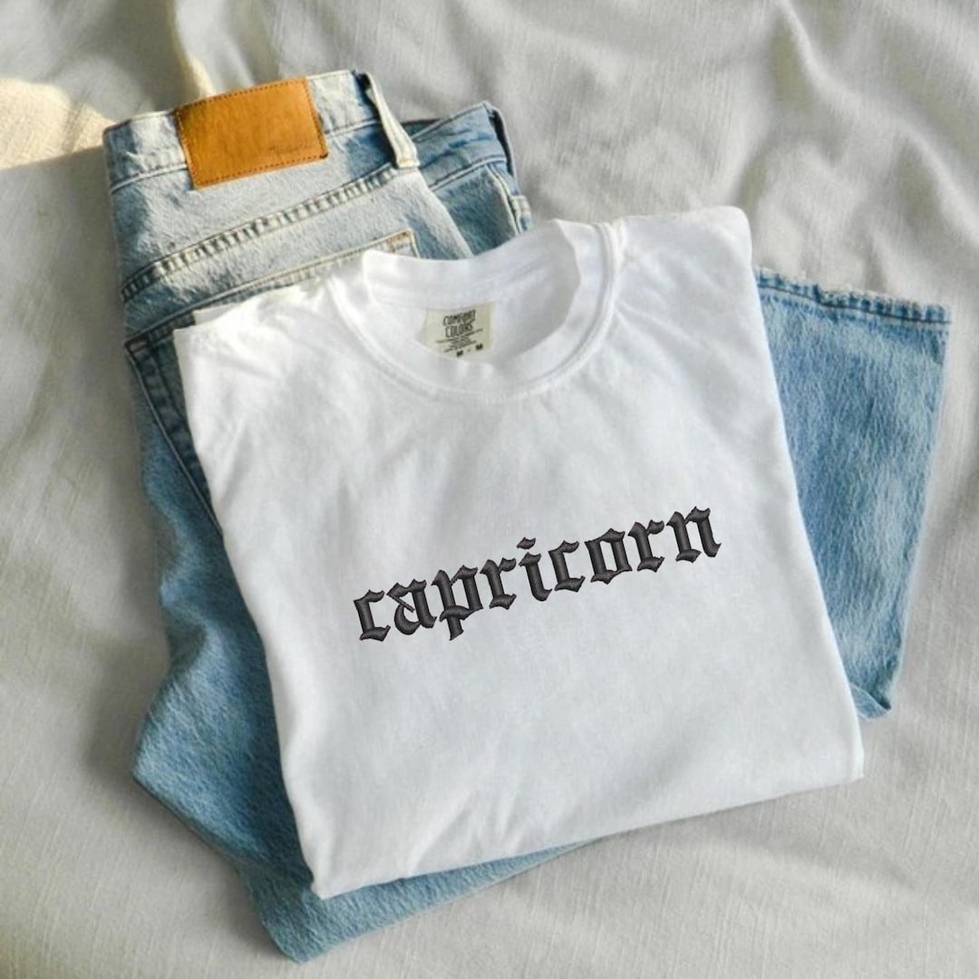 Embroidered Old English Zodiac Sign Shirt | Capricorn | Comfort Colors ...