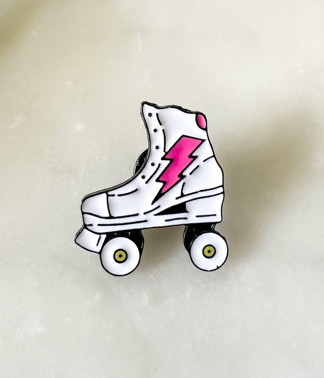 White Roller Skate Pink Lightning Bolt Skating Enamel Pin - Etsy