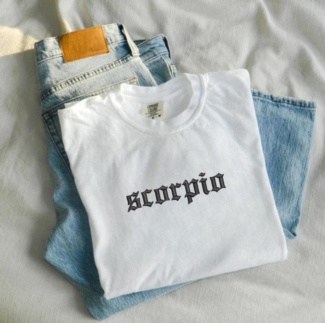 Embroidered Old English Zodiac Sign Shirt | Scorpio | Comfort Colors - Etsy
