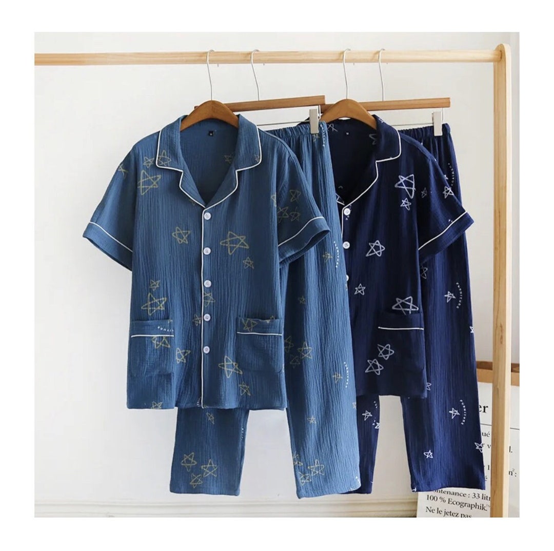 2pc Cotton Crepe Star Pajama Set Men's Button Shirt and - Etsy