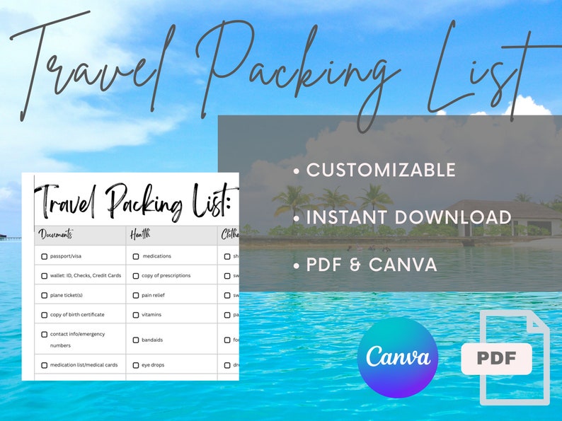 Vacation Packing List Printable, Packing List Template, Packing List ...