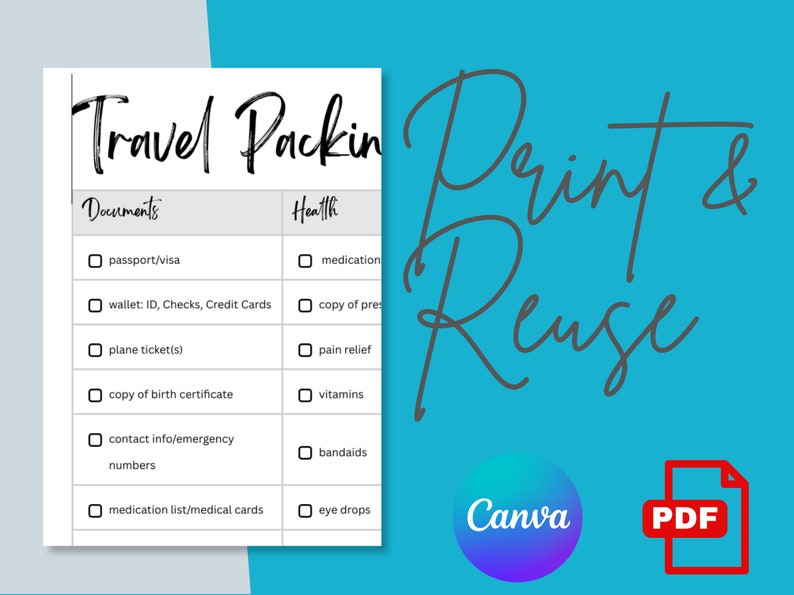 Vacation Packing List Printable, Packing List Template, Packing List ...
