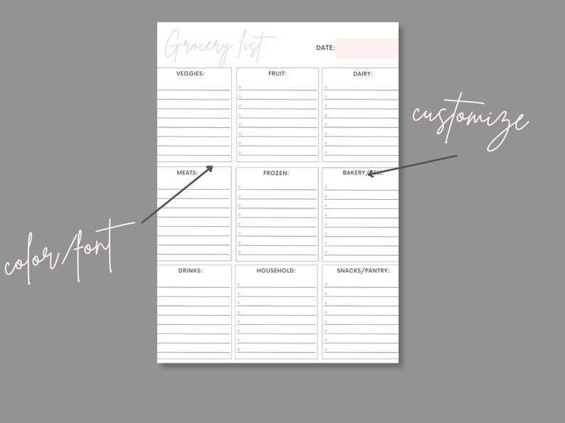 Grocery List Category Grocery List Printable Shopping List Grocery List ...