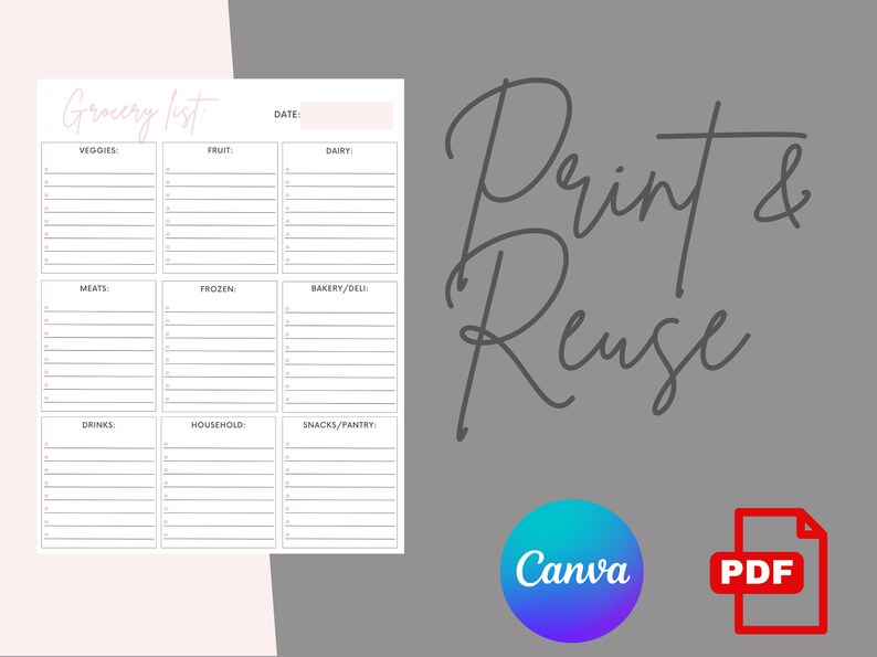 Grocery List - Category Grocery List Printable - Shopping List ...