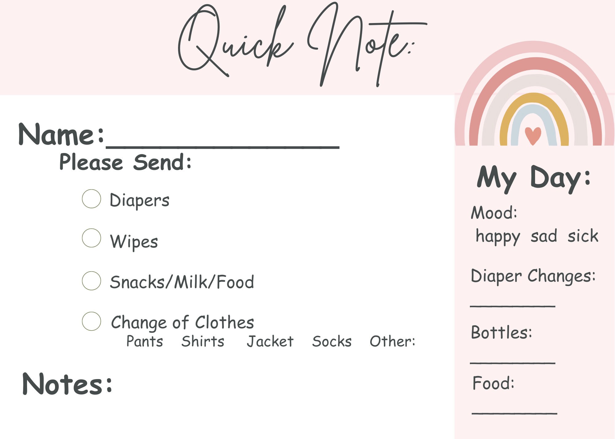 Daycare Note Home Png Jpg Pdf - Etsy