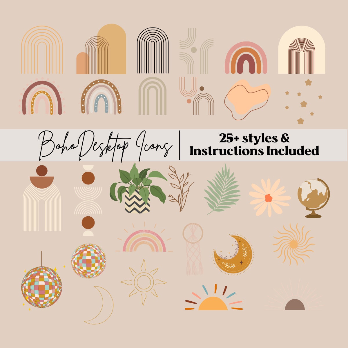 BOHO Desktop Folder Icons With 4 Free Wallpaper Organizers for MAC and ...