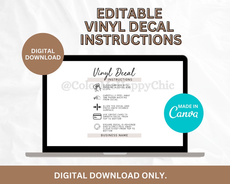 EDITABLE Vinyl Decal Care Card Instructions Printable Decal Application Order Card Packaging ...