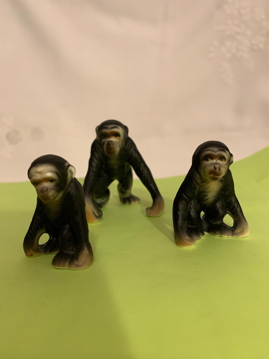 Miniature Bone China Monkey Family - Mom & 2 Babies Chimpanzee ...