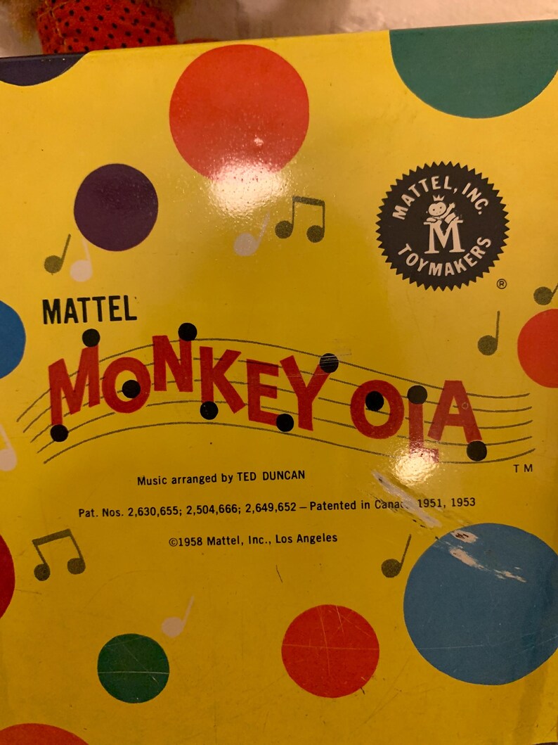 MATTEL Monkey-ola Monkey Music Grinder Works Vintage 1958 - Etsy