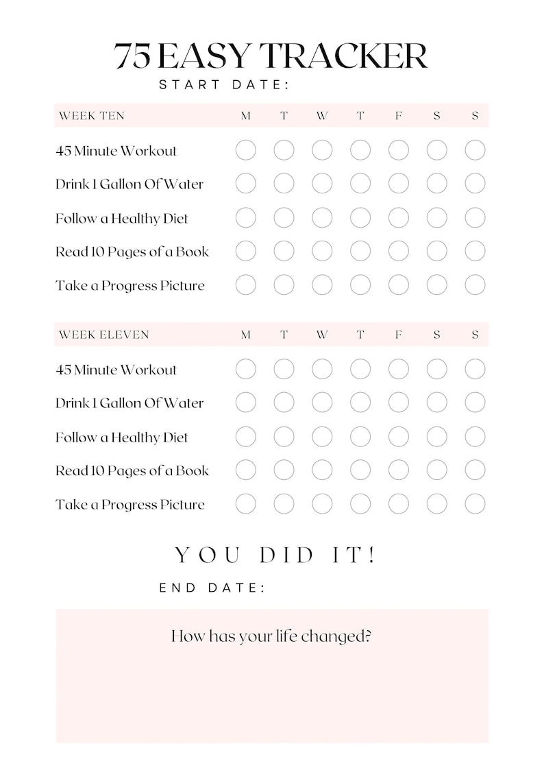 75 Easy Tracker - Etsy