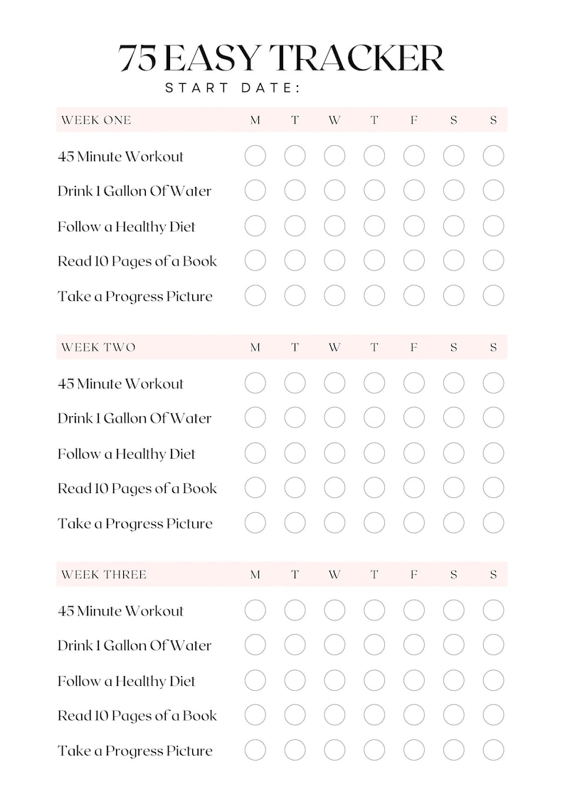75 Easy Tracker - Etsy