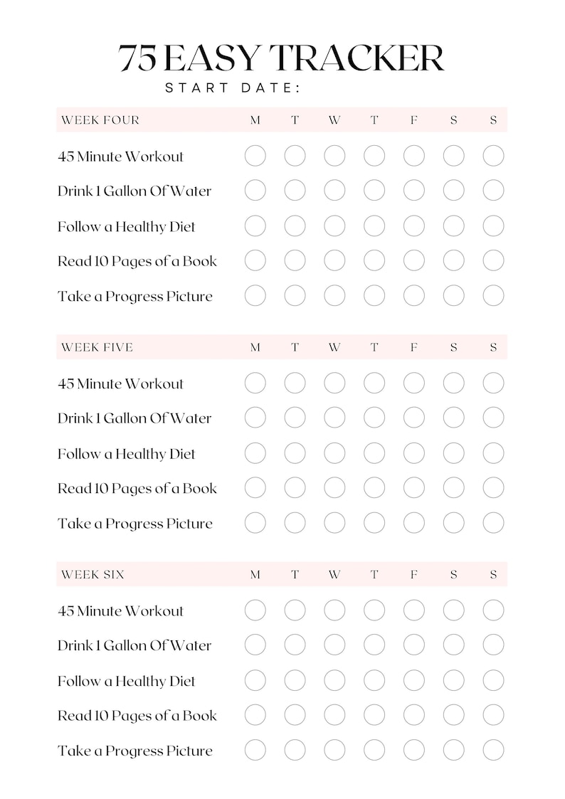 75 Easy Tracker - Etsy
