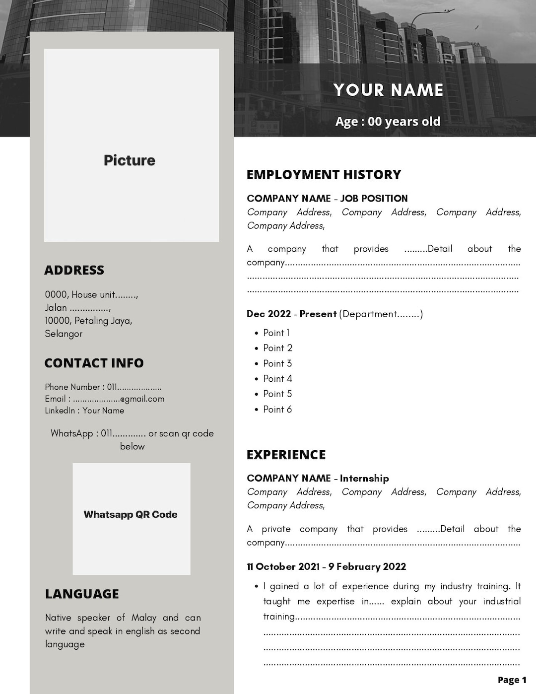 Gray and White Formal Resume Template - Etsy