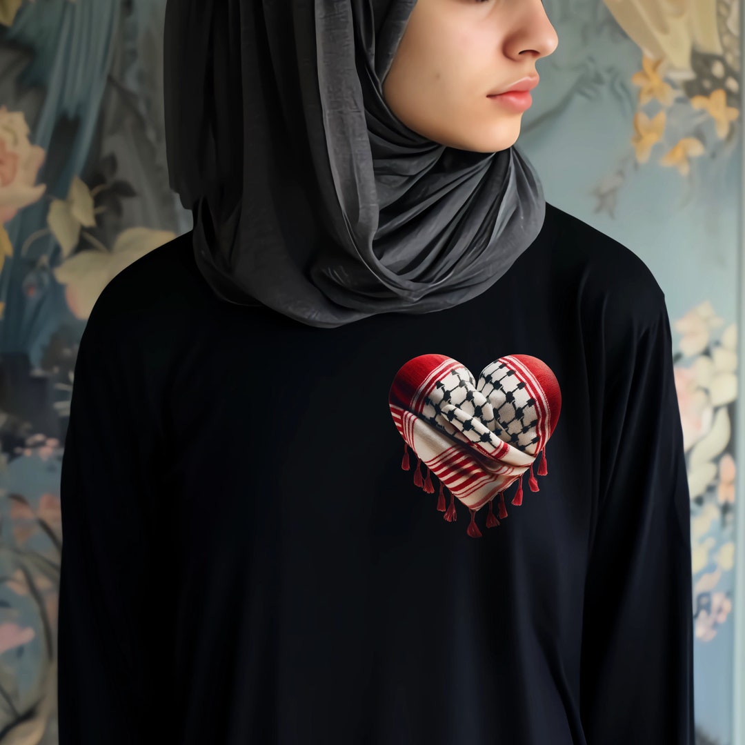 Red Keffiyeh Heart Palestine Support Long Sleeved Tshirt - Etsy
