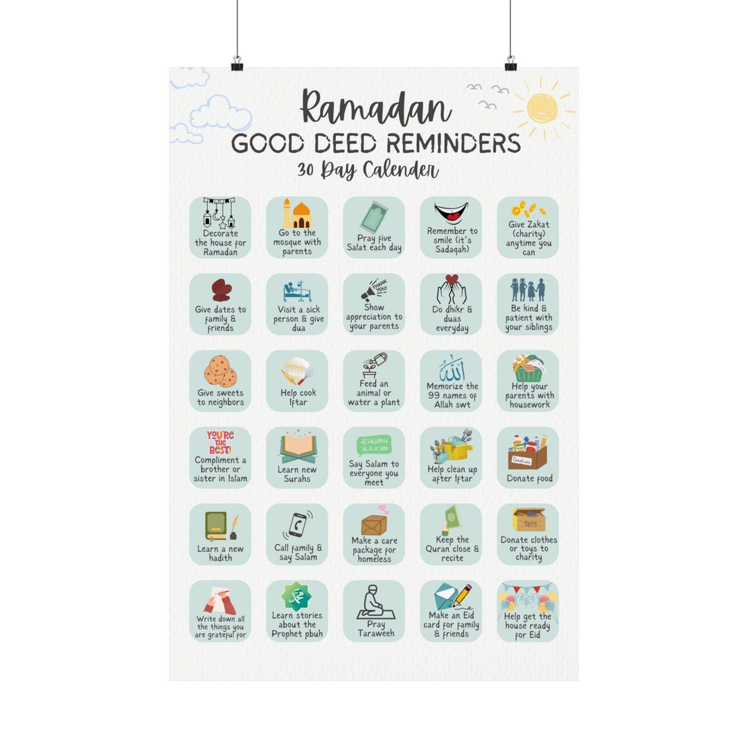 Ramadan Good Deed Reminder Calender Poster for Muslim Kids - Etsy UK