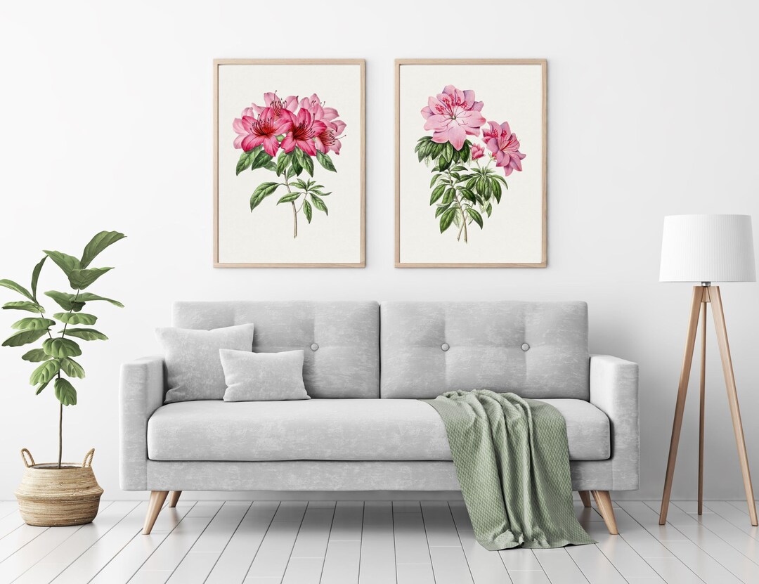 Printable Wall Art, Set of 2 Pink Azalea Flower Bouquet Prints, Floral ...