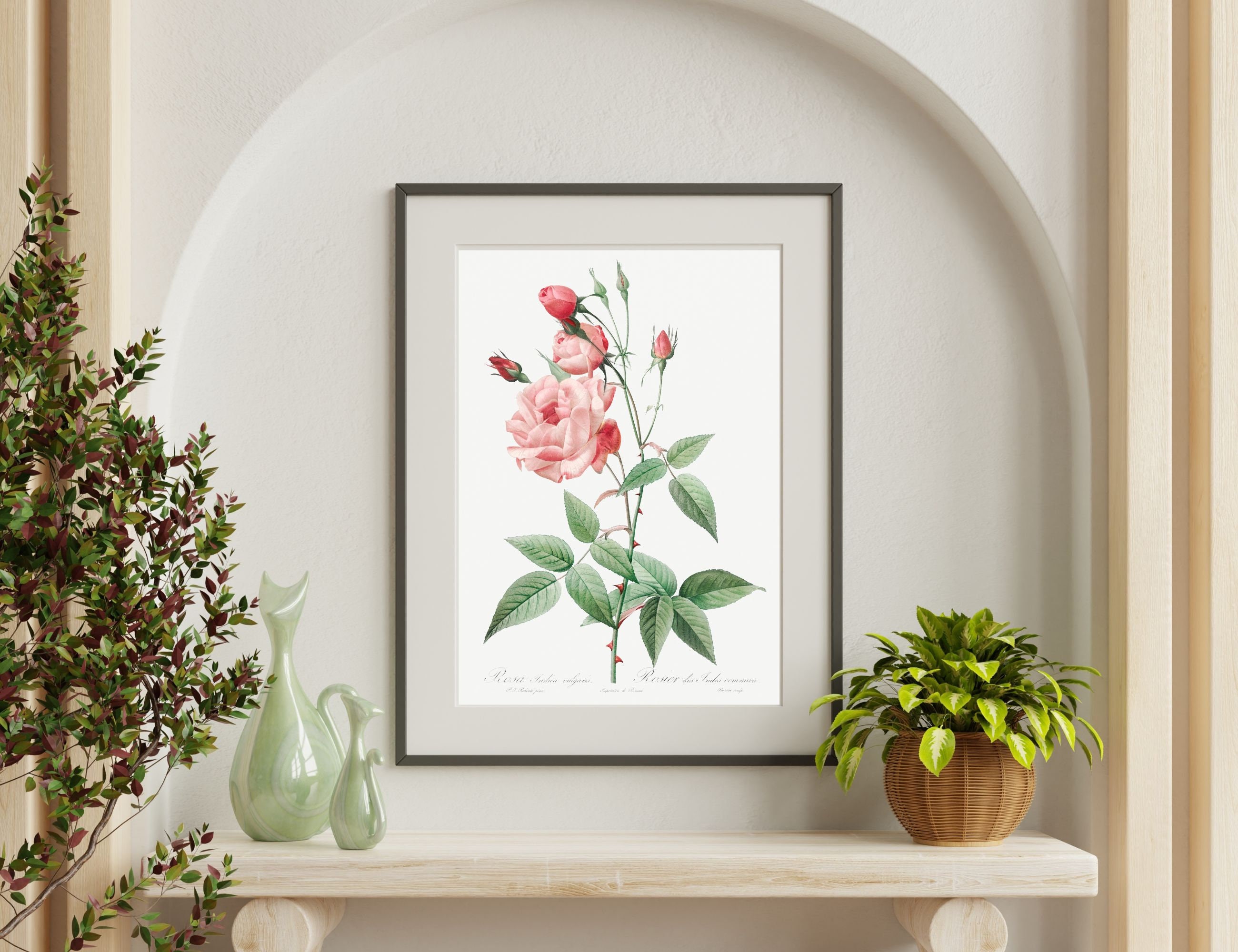 Printable Wall Art, Pink Rose of India Prints, Floral Art Decor ...