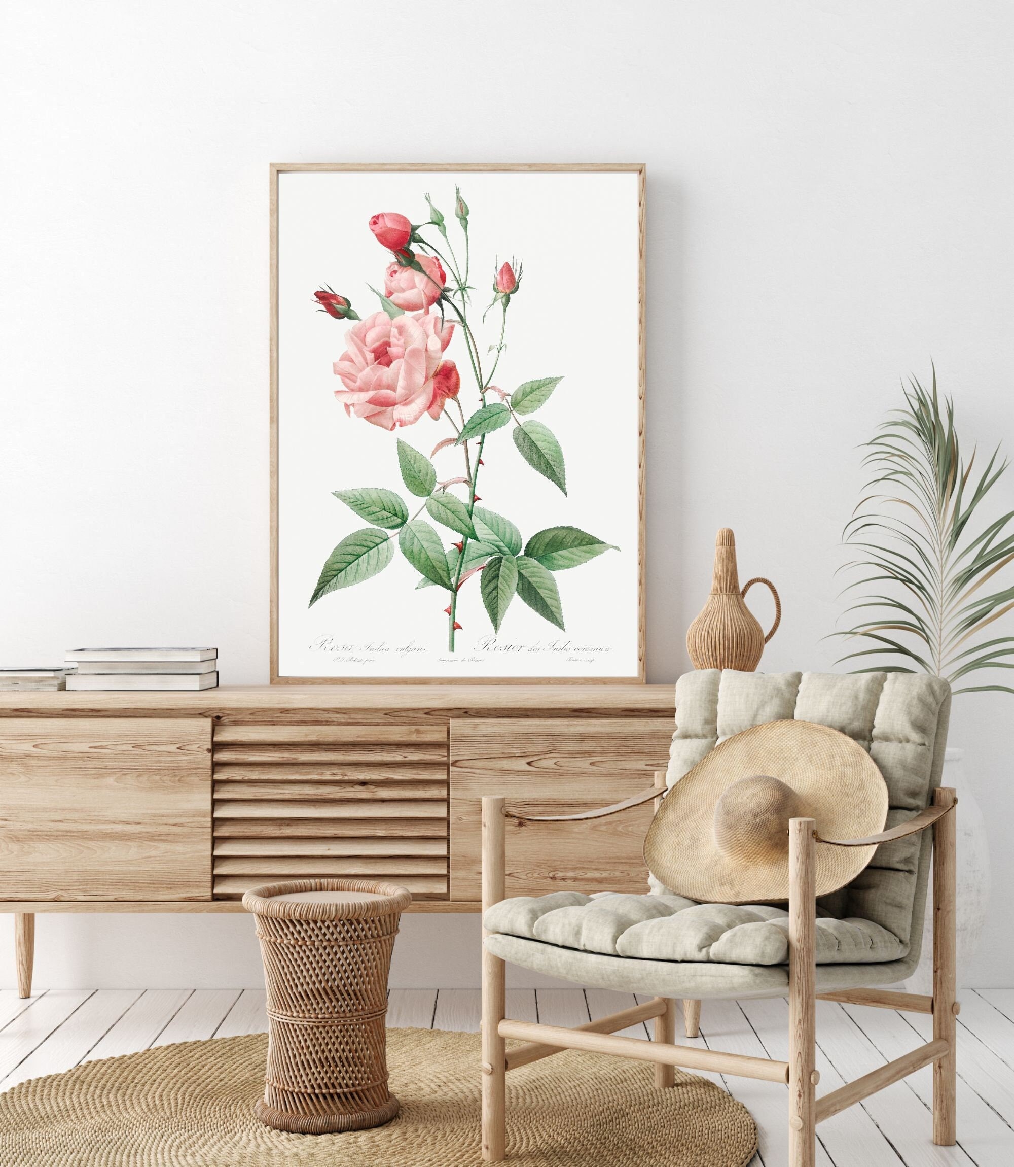 Printable Wall Art, Pink Rose of India Prints, Floral Art Decor ...