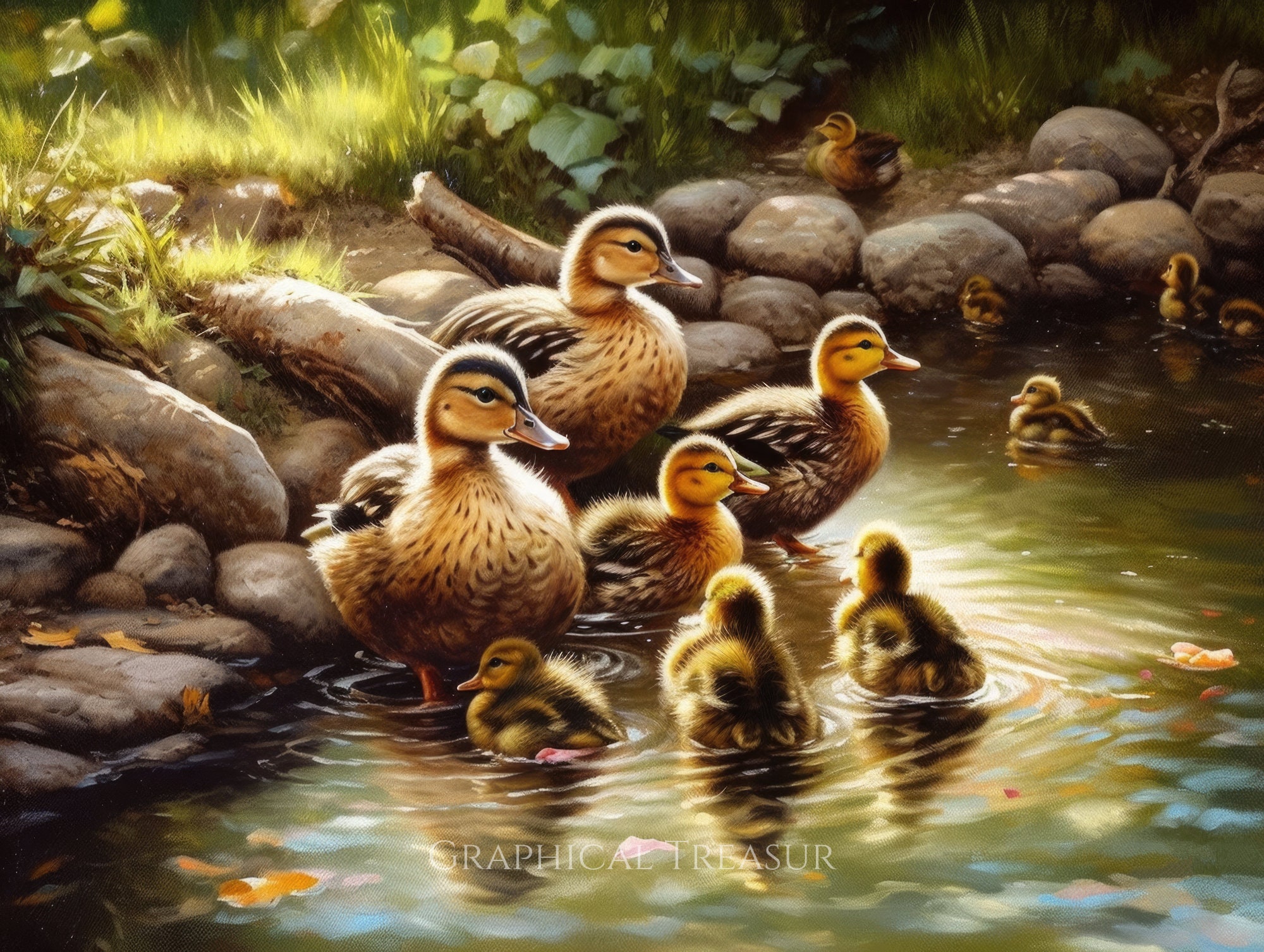 Ducklings First Swim - Digital Download Art - Cute Duck Painting ...