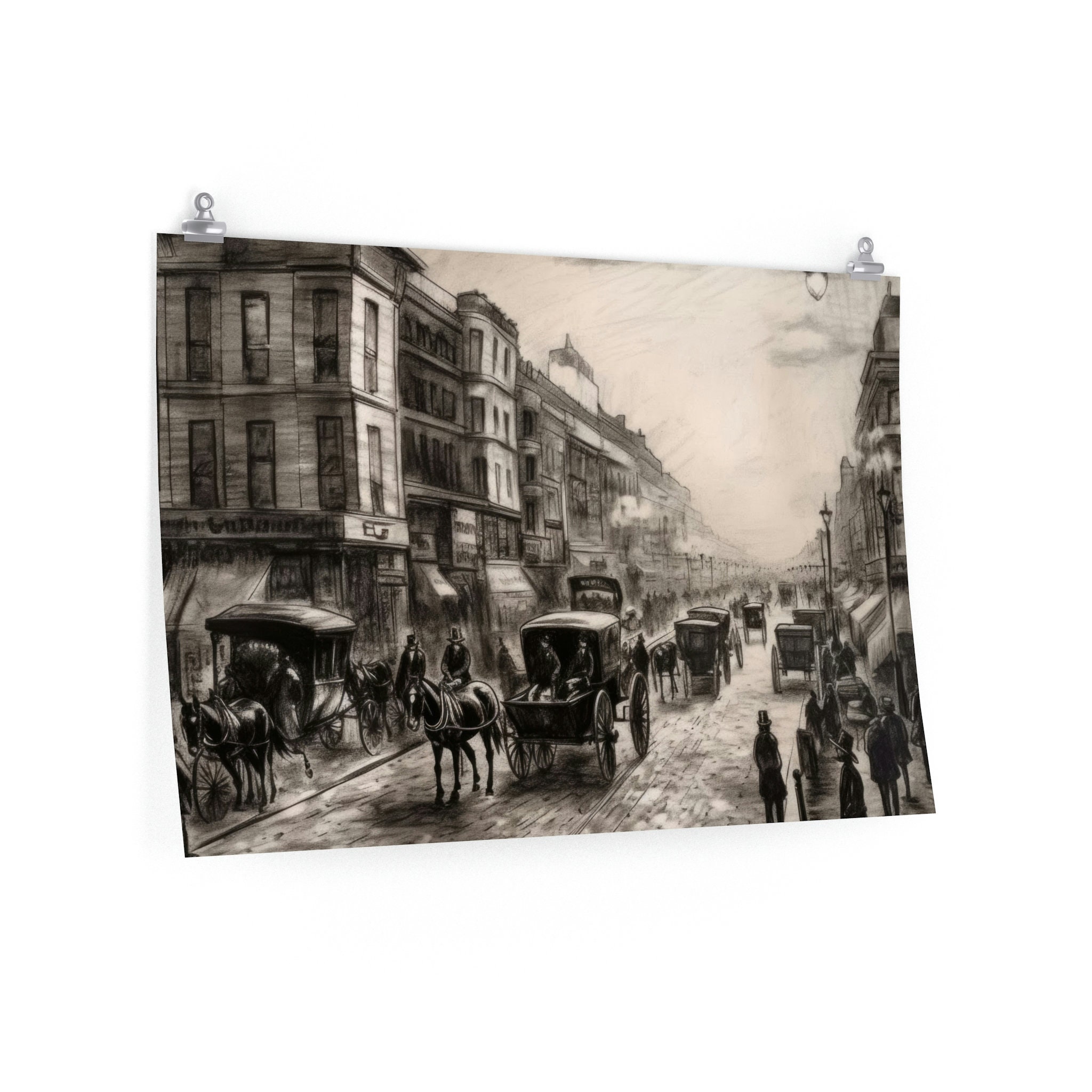 Street Scenes of Old Printed Poster Art 1800s City Street Scene in ...