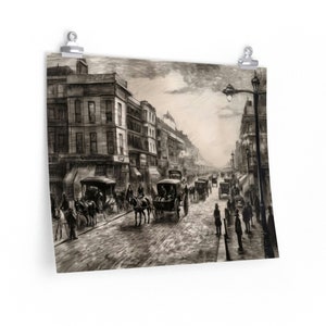 Street Scenes of Old - Printed Poster Art - 1800s City Street Scene in Charcoal - Wall Art Decor ...